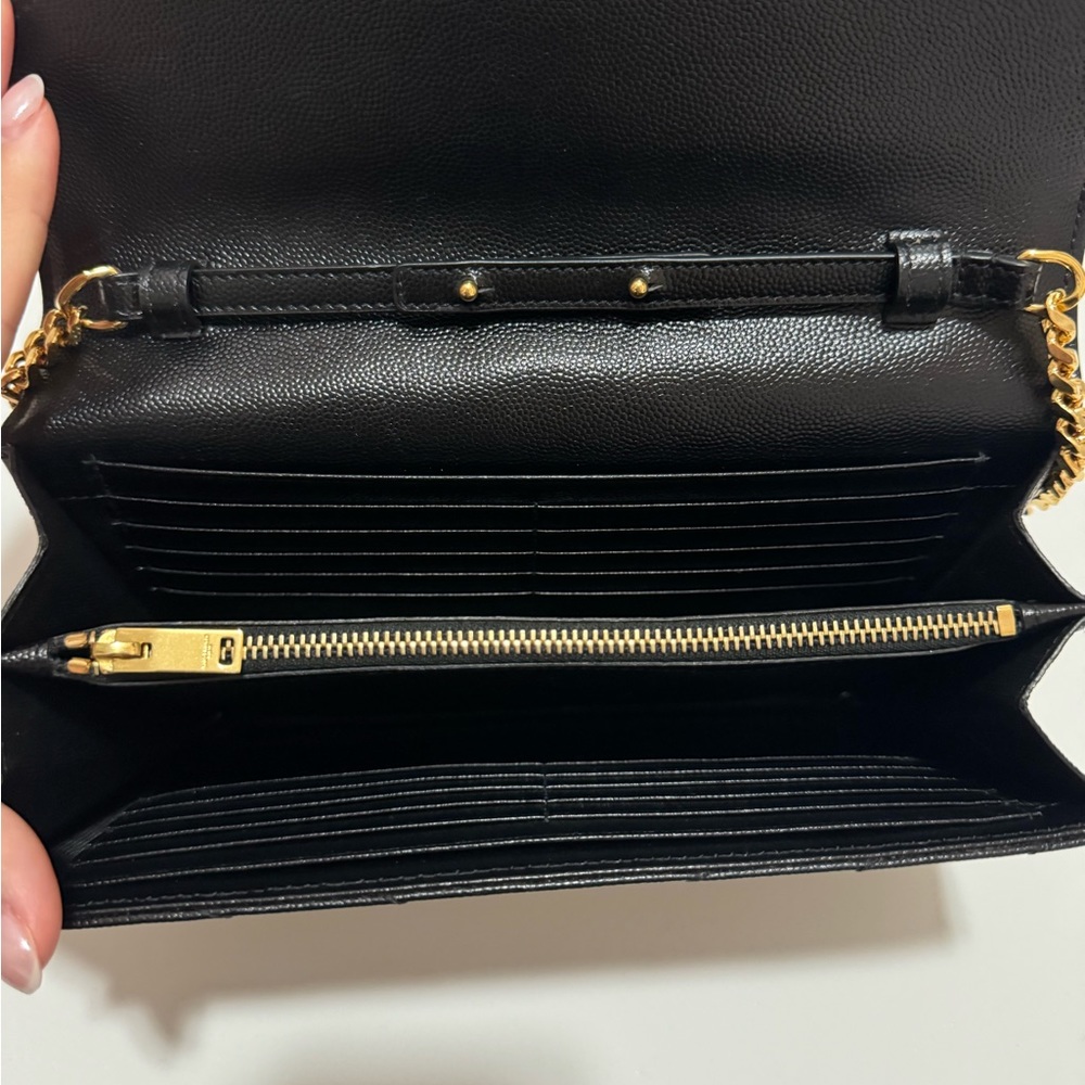 Saint Laurent Classic Cassandre Chain Wallet In Grain… - Gem